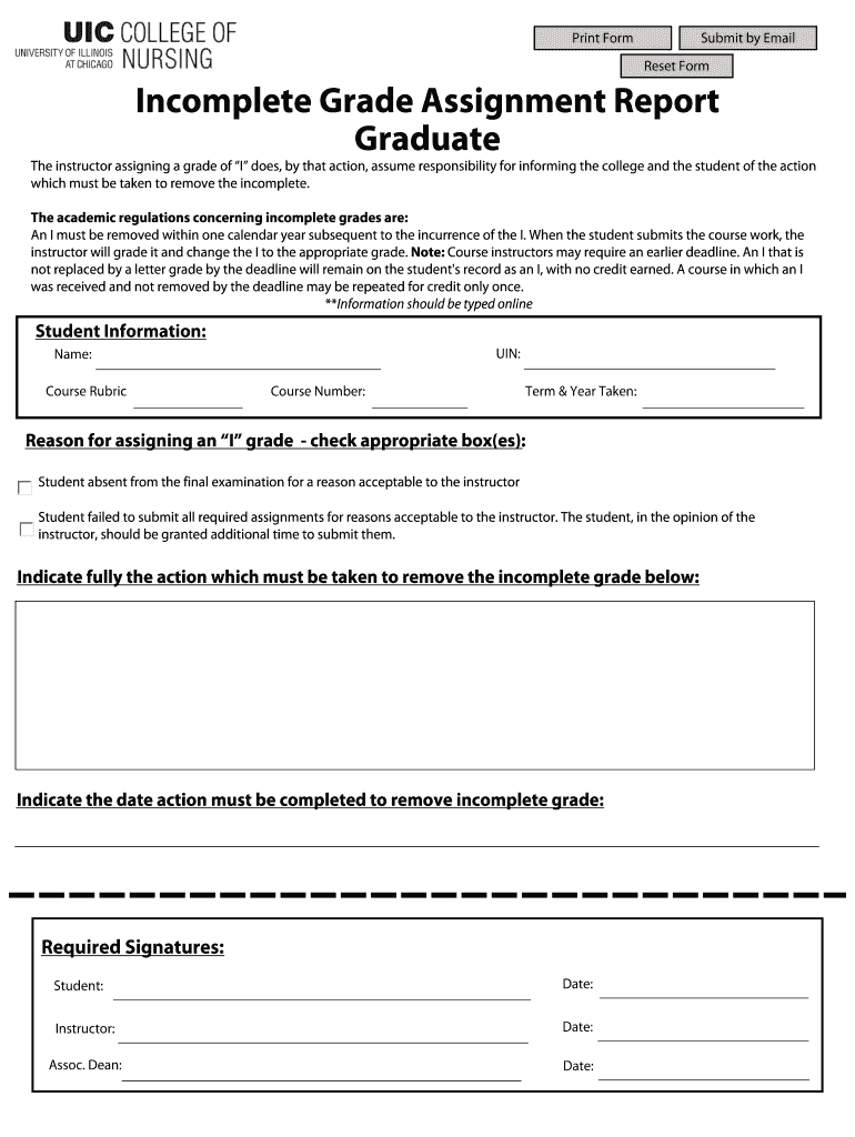 Fillable Online Incomplete Grade Assignment ReportStudent Information ...
