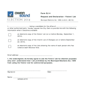 Fillable Online owensound Form EL14 Request and Declaration Voters List ...
