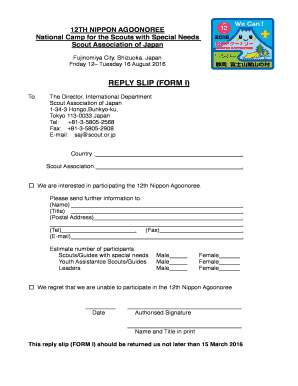 Fillable Online REPLY SLIP FORM I - Scoutorg Fax Email Print - pdfFiller
