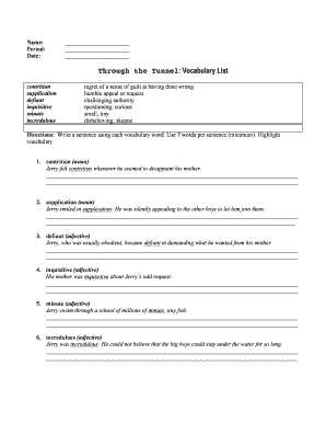 Fillable Online rowlandhs Through the Tunnel - Vocabulary - Rowland ...