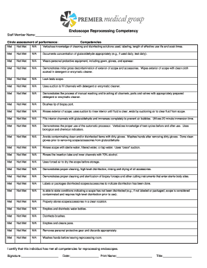 Fillable Online Endoscope Reprocessing Competency - Premier Medical ...