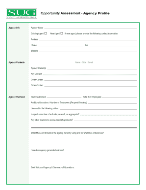 Fillable Online Opportunity Assessment - Agency Profile - sugroupnet ...