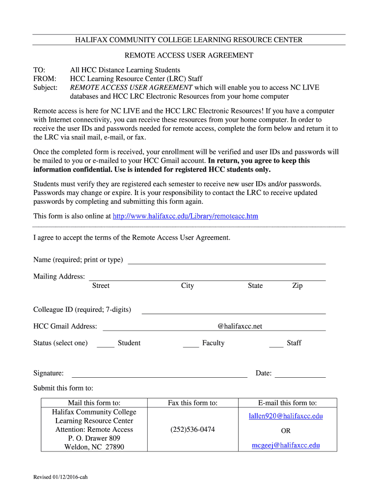 Fillable Online halifaxcc HALIFAX COMMUNITY COLLEGE LEARNING RESOURCE ...