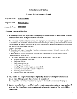 Fillable Online halifaxcc Program Review Summary Report - halifaxcc Fax Email Print - pdfFiller