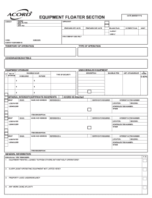 Fillable Online EQUIPMENT FLOATER SECTION - Hull and Co Fax Email Print ...