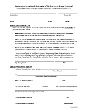 Fillable Online Authorization for the Administration of Medication by ...