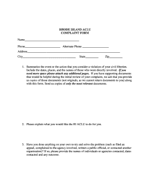 Ri Aclu Complaint Form Fillable - Fill Online, Printable, Fillable ...