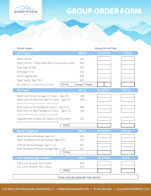 Fillable Online GROUP ORDER FORM - Homewood Mountain Resort Fax Email Print - pdfFiller