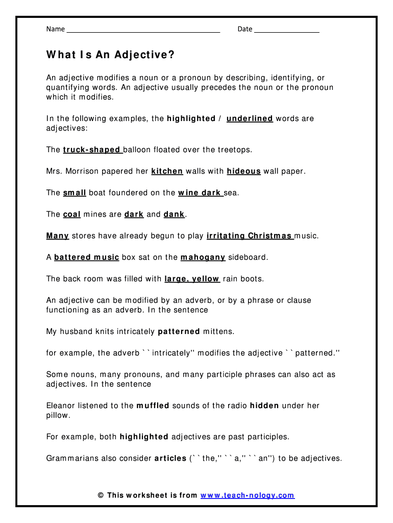 Fillable Online What Is An Adjective parts of speech Fax Email Print ...