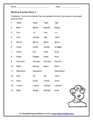 Fillable Online Elementary Practice Spelling Worksheet 3 Spelling and ...