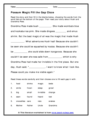 Possum Magic Worksheets - Fill and Sign Printable Template Online