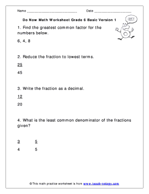 Fillable Online Common Factors Lowest Terms Decimal Conversions Sixth ...