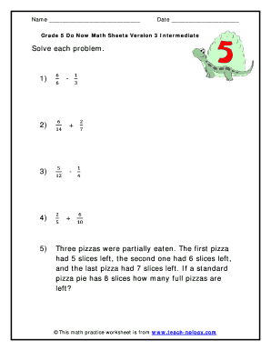Fillable Online Fraction Operations and Word Problems Fifth Grade Math ...