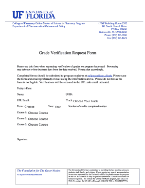 Fillable Online onlinepop pharmacy ufl Grade Verification Request Form ...