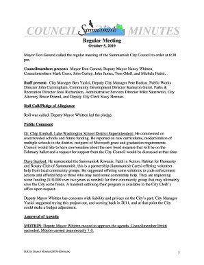 Fillable Online sammamish Councilmembers present Mayor Don Gerend ...