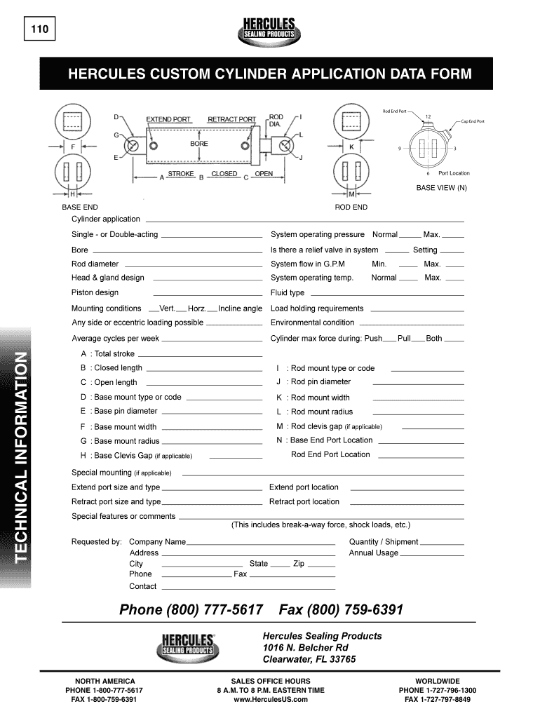 Fillable Online Piston Rod Cylinder Application Data Form HERCULES ...