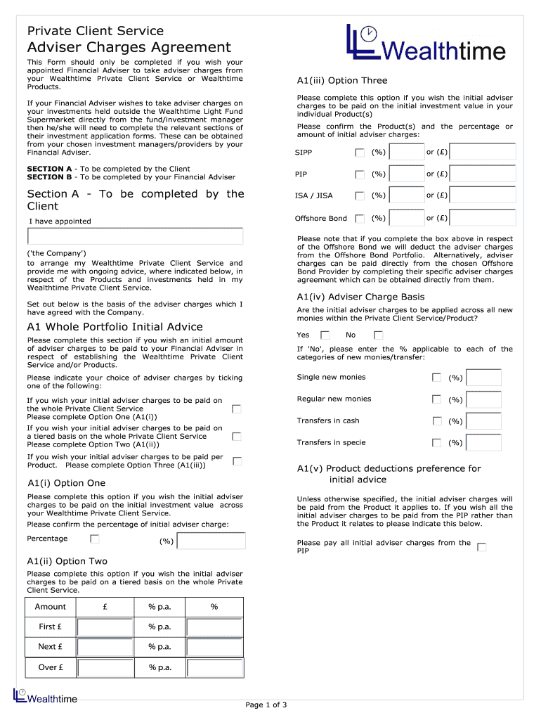 Fillable Online Private Client Service Adviser Charges Agreement Fax ...