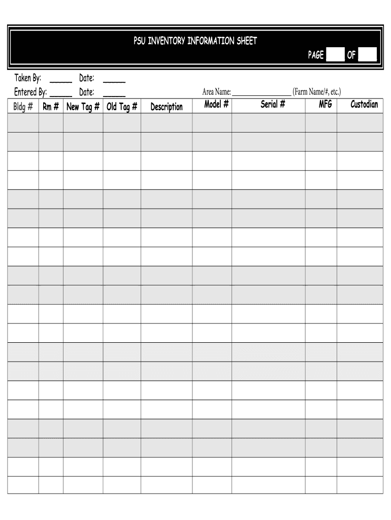 Fillable Online controller psu INVENTORY INFO SHEET - Pennsylvania ...