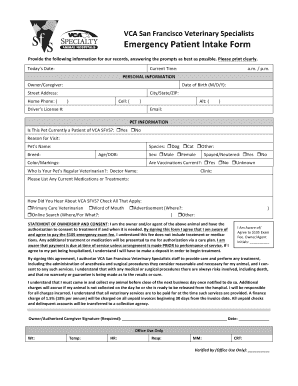 Fillable Online NEW ES Intake Form - VCA Specialty Vets Fax Email Print - pdfFiller