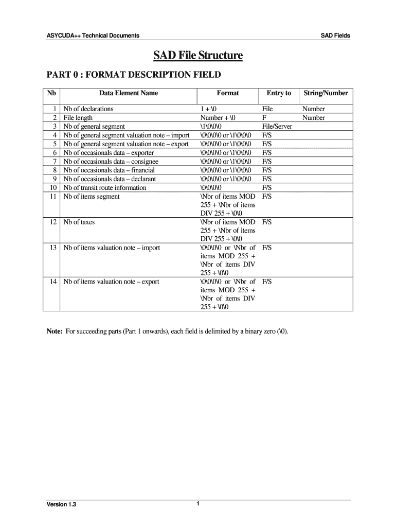 Fillable Online customs gov SAD File Structure - Sri Lanka Customs ...