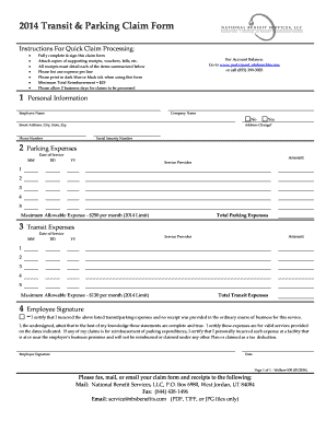 Fillable Online 2014 Transit Parking Claim Form - ARUP Laboratories Fax ...