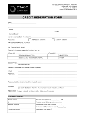 Fillable Online CREDIT REDEMPTION FORM - opacnz Fax Email Print - pdfFiller