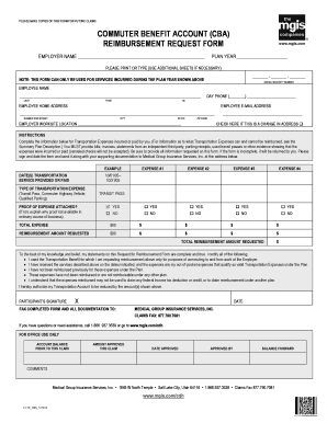 Fillable Online COMMUTER BENEFIT ACCOUNT CBA REIMBURSEMENT REQUEST FORM ...