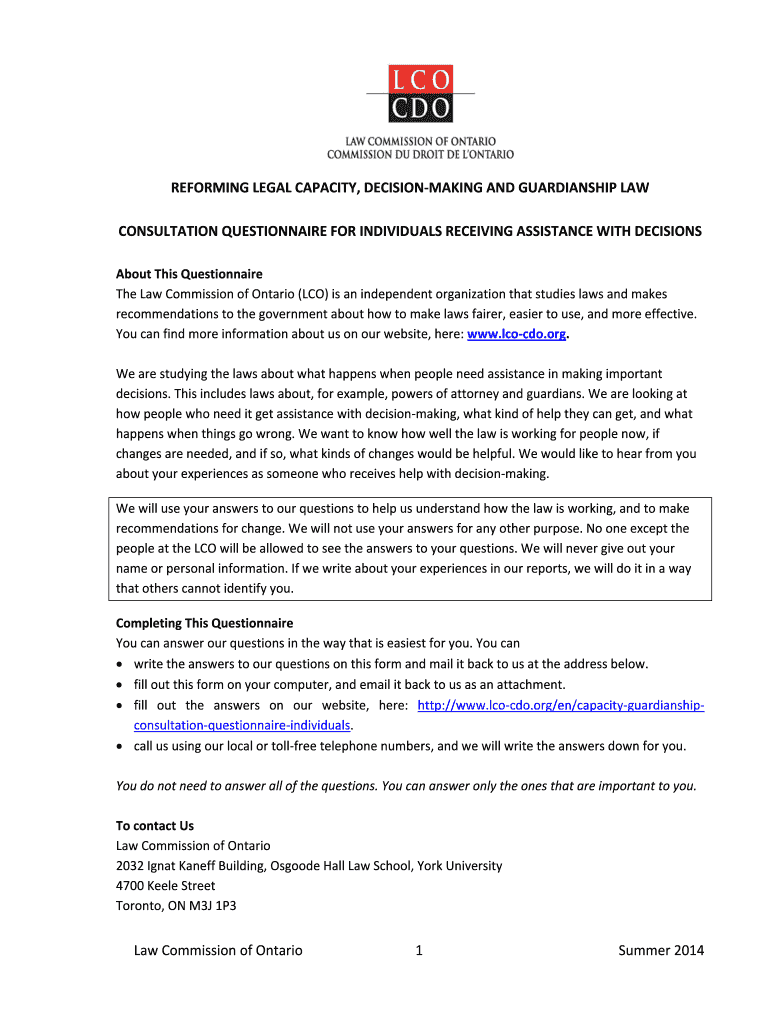 Fillable Online lco-cdo REFORMING LEGAL CAPACITY DECISION MAKING AND ...