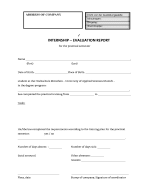 Fillable Online w3-mediapool hm INTERNSHIP EVALUATION REPORT Fax Email ...