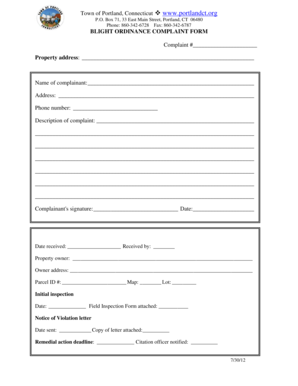 Fillable Online portlandct BLIGHT COMPLAINT FORM - Portland Connecticut ...