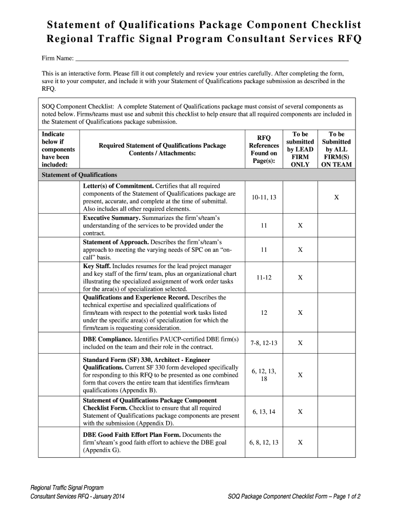 Fillable Online spcregion Statement of Qualifications Package Component ...