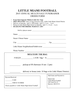 Fillable Online 2015 ANNUAL MULCH SALE FUNDRAISER ORDER FORM Fax Email ...