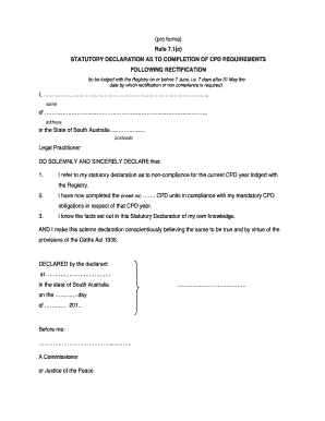 Fillable Online Rule 71c STATUTORY DECLARATION AS TO COMPLETION OF CPD ...