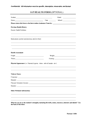 Fillable Online IAT HEALTH FORM OPTIONAL - mansfieldschoolsorg Fax ...