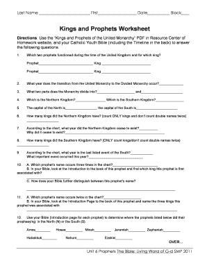 Fillable Online Kings Prophets Worksheet TC - Cathedral Catholic High ...