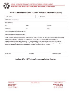 Fillable Online PUBLIC SAFETY FIRST AID PSFA TRAINING PROGRAM Fax Email Print - pdfFiller