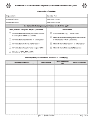 Fillable Online BLS Optional Skills Provider Competency Documentation ...