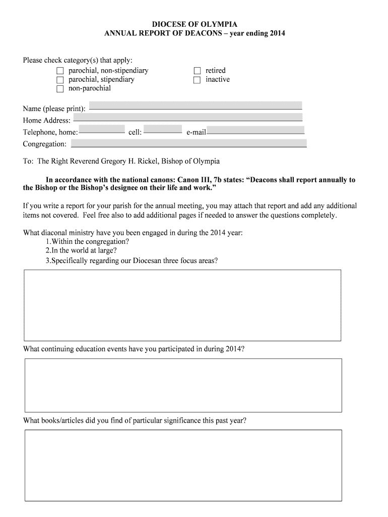 Fillable Online ecww Annual Report for Deacons - DIOCESE OF OLYMPIA Fax ...