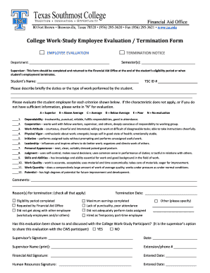 Fillable Online College Work-Study Employee Evaluation Termination Form ...
