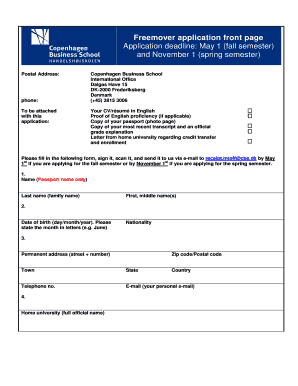 Fillable Online cbs Freemover application front page Application ...