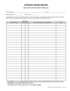 Fillable Online gsgcf PATHWAY TRAVEL ROSTER - Girl Scouts of Gulfcoast ...