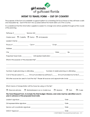 Fillable Online gsgcf Intent to travel Form out oF country - Girl ...