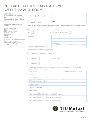 Fillable Online NFU MUTUAL UNIT MANAGERS WITHDRAWAL FORM Fax Email ...