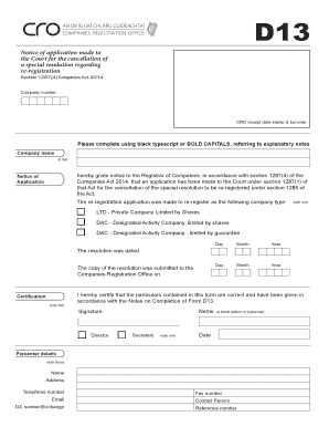 Fillable Online D13 - Notice of bapplicationb made to the Court for the cancellation of bb Fax ...