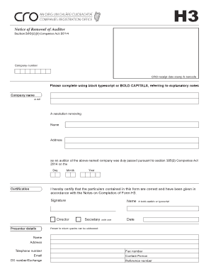 Fillable Online H3 - Notice of Removal of Auditor. Notice of removal of ...