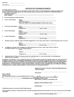 Fillable Online NOTICE OF COMMENCEMENT - cvwebclerkbleonflusb Fax Email Print - pdfFiller