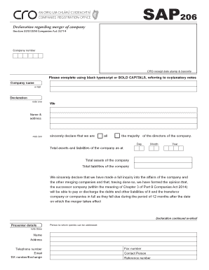 Fillable Online SAP 206 Declaration regarding merger of company ...