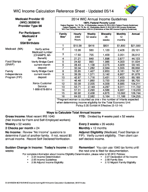 Wic Income Calculation Reference Sheet - Fill Online, Printable ...