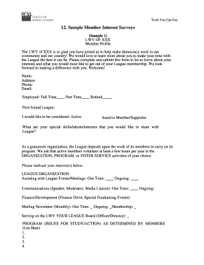 Fillable Online forum lwv 12 Sample Member Interest Surveys Fax Email ...