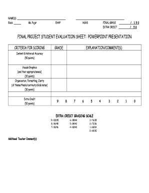 Fillable Online FINAL PROJECT STUDENT EVALUATION SHEET: POWERPOINT ...